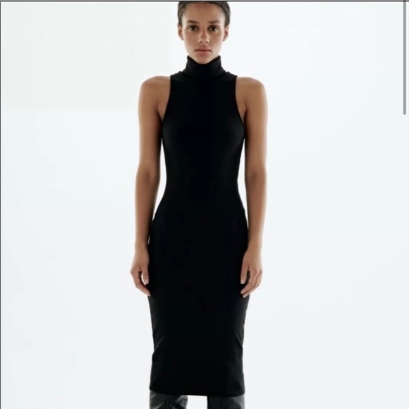 Zara | Dresses | Zara Turtle Neck Black Dress Ribbed Knit | Poshmark